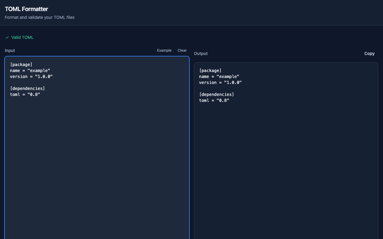 TOML Formatter - Format & Validate TOML Online
